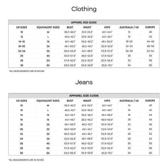 Other | Bloomchic Size Chart | Poshmark